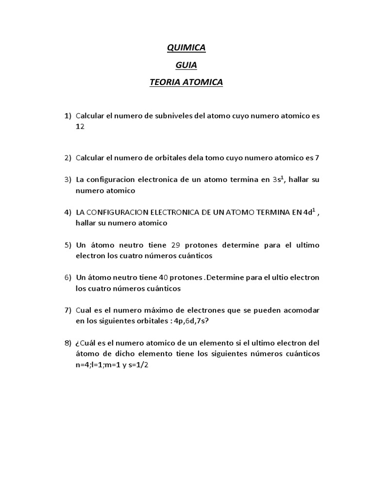 Guia Teoria Atomica | PDF