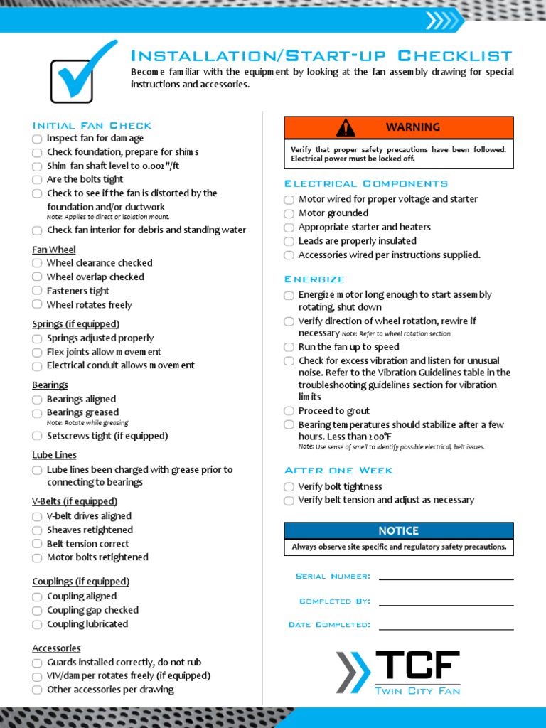 Installation Checklist | PDF | Belt (Mechanical) | Bearing (Mechanical)