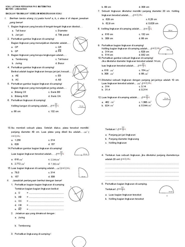 Latihan Soal Lingkaran Kelas 6 | PDF