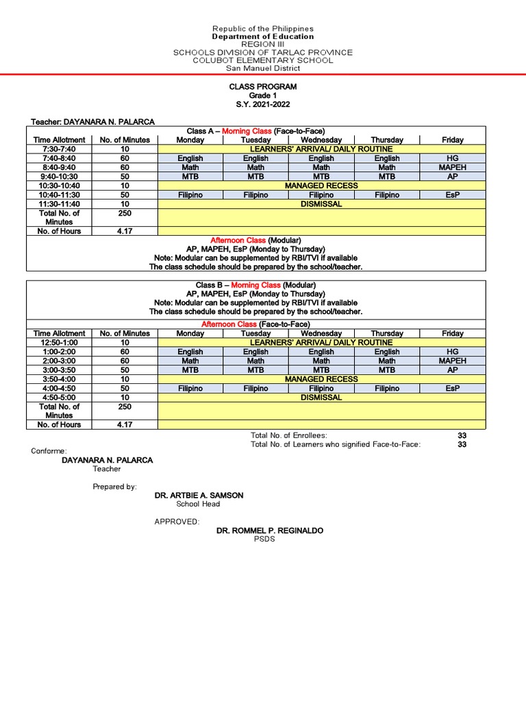 Class Program f2f Modular | PDF