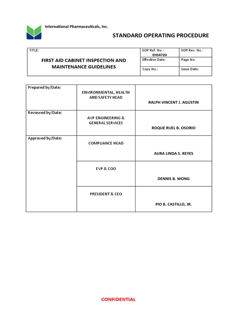 First Aid Cabinet Inspection and Maintenance Guidelines | PDF | Occupational Safety And Health ...