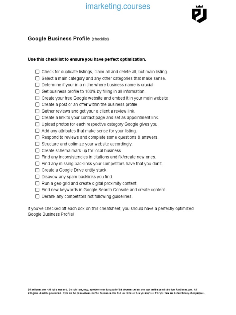 06-Google Business Profile Optimization Checklist | PDF
