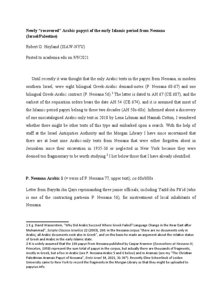 New Arabic Papyri from Nessana | PDF | Arabic | Papyrus