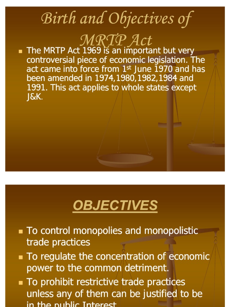 Presentation On MRTP Act | PDF | Monopoly | Public Law