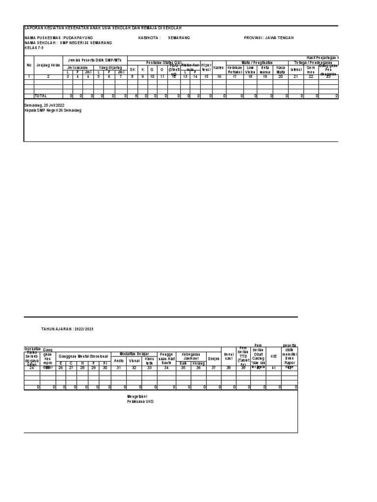 Form Rekap Pemeriksaan Berkala SMP | PDF