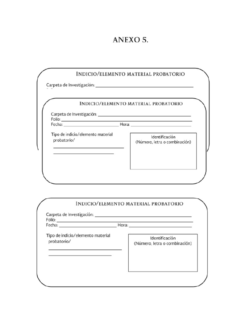 Etiqueta Indicio - Elemento Material Probatorio - Anexo 5 | PDF