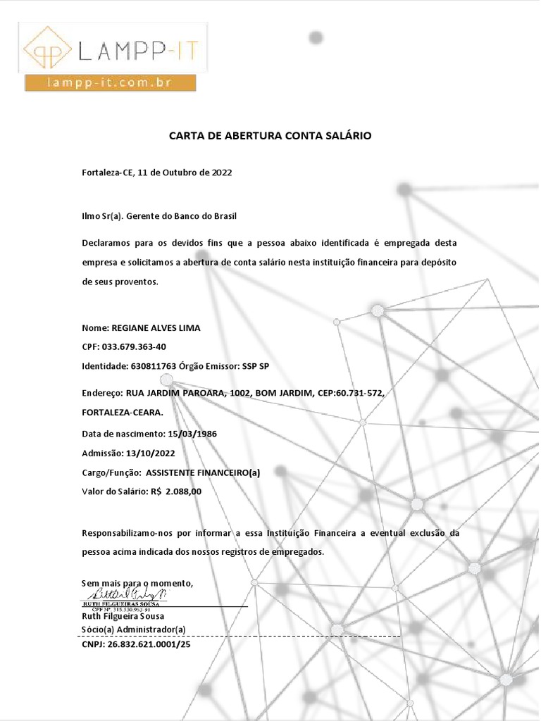 Carta para Abertura de Conta BB | PDF