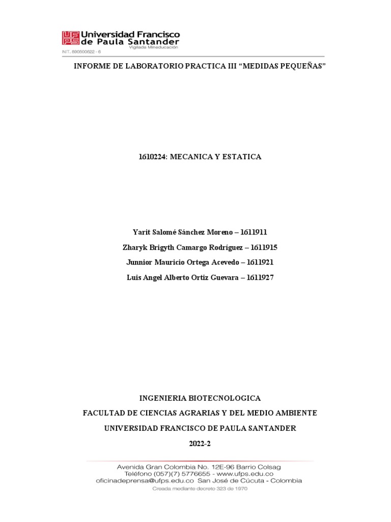 Informe de Laboratorio Practica Iii | PDF | Medición | Metrología Informe de Laboratorio Practica Iii | PDF | Medición | Metrología