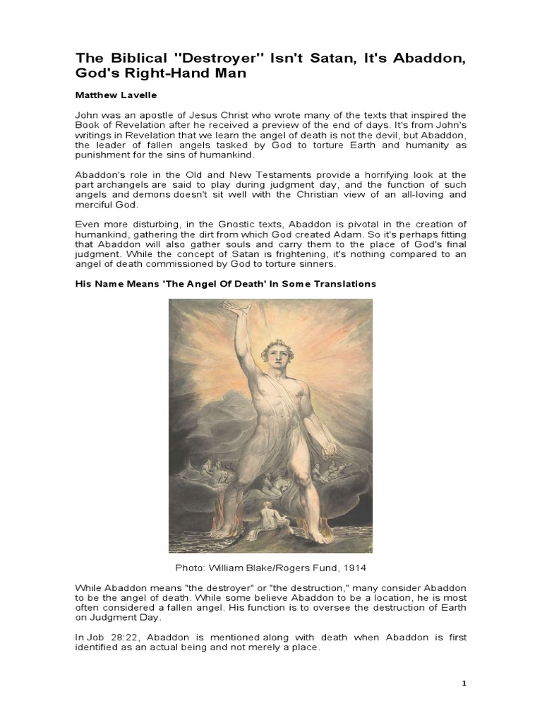 The Biblical Destroyer Isn't Satan, It's Abaddon, God's Right-Hand Man ...