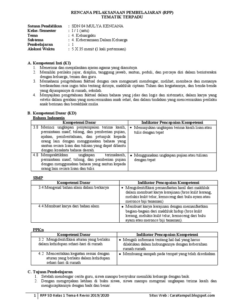 CaraKumpul - RPP SD Kelas 1 T4 ST1 | PDF