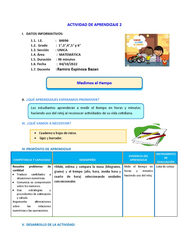 D2 A1 SESION Medimos El Tiempo | PDF | Evaluación | Reloj