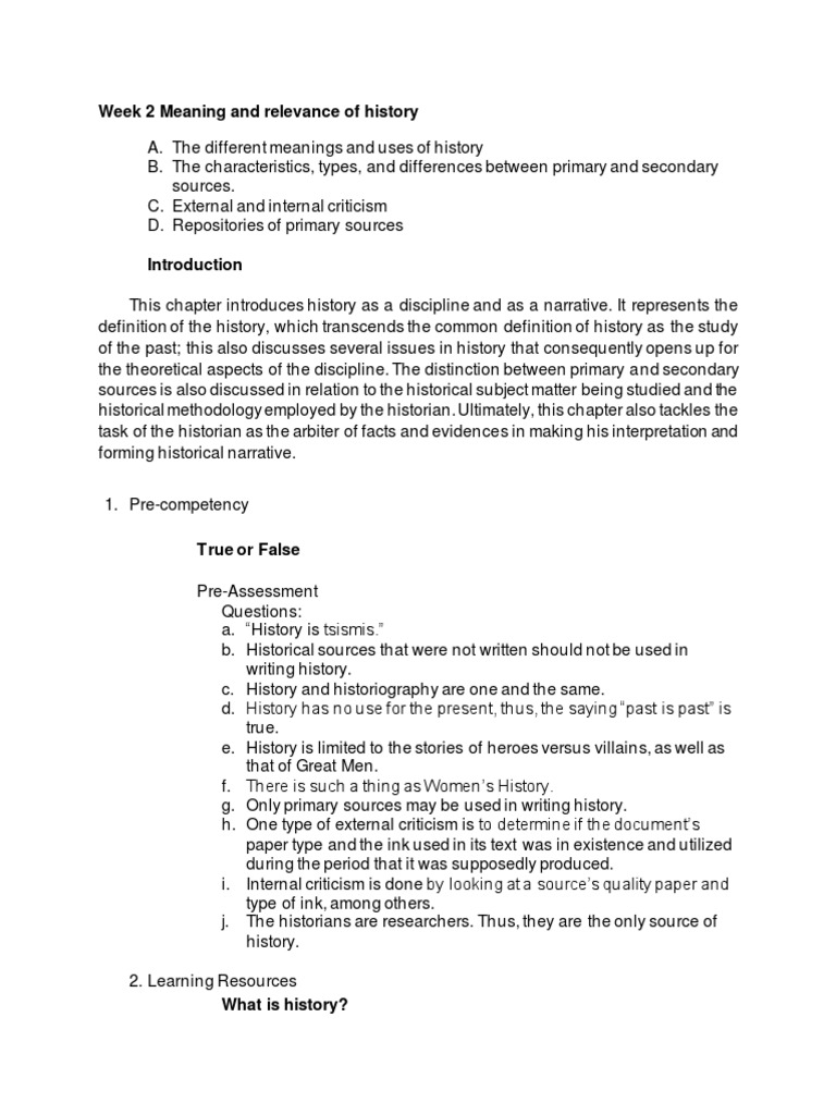 GEC 6. Week 2 Meaning and Relevance of History | PDF | Primary Sources ...