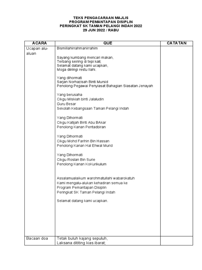 Teks Pengacara Program Pemantapan Disiplin Bersama Polis | PDF