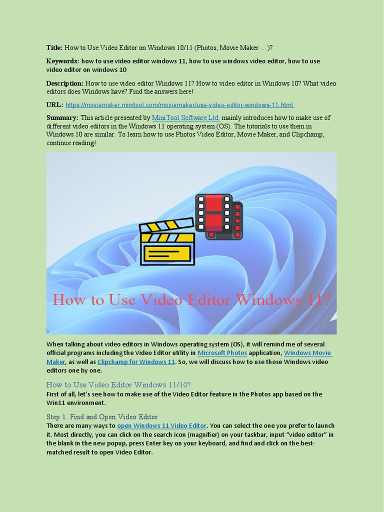 Using Video Editor on Windows 11/10 | PDF | Microsoft Windows | Software