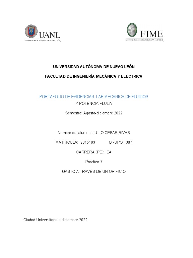 Practica 7 Lab | PDF | Líquidos | Mecánica de fluidos Practica 7 Lab | PDF | Líquidos | Mecánica de fluidos