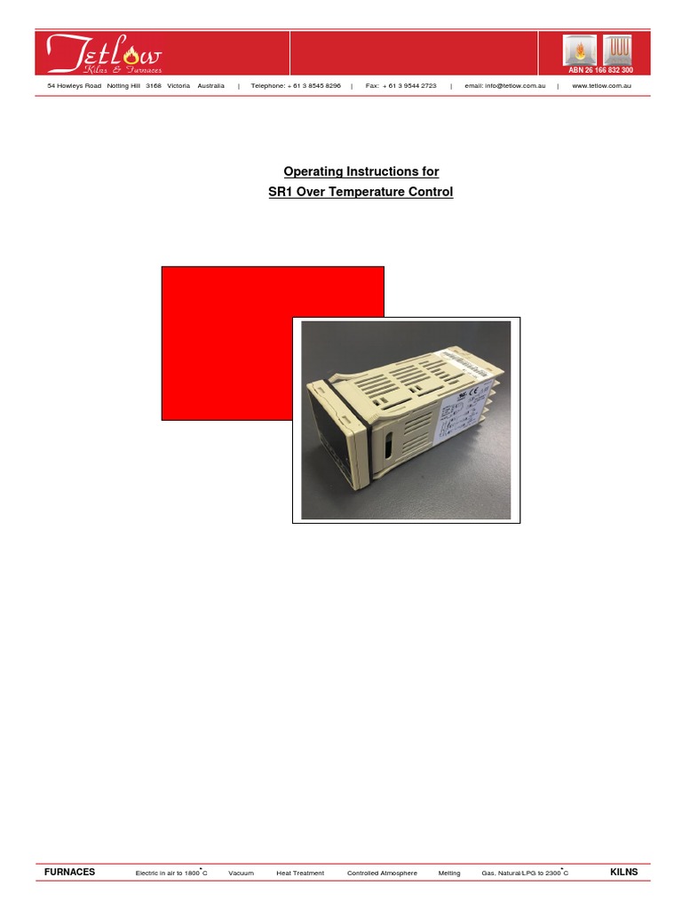 Operating Instructions for SR1 Over Temperature Control | PDF ...