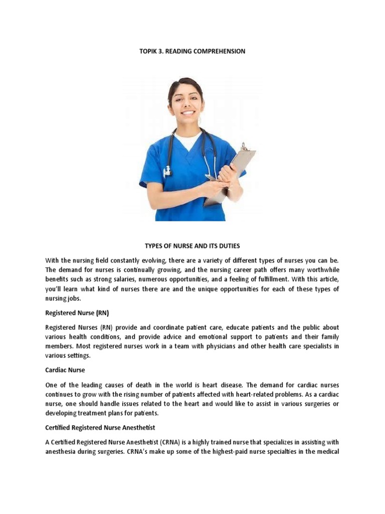 Types of Nurses and Their Roles | PDF | Nursing | Patient