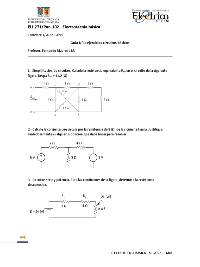 G1 Ejercicios Circuitos Básicos | PDF | Resistencia Eléctrica y ...