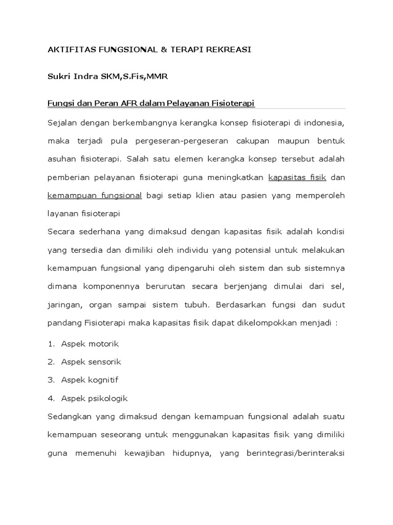 AKTIFITAS FUNGSIONAL Terapi Rekreasi Ngajar | PDF