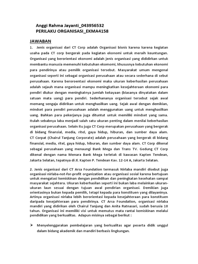 Tugas 1 - Perilaku Organisasi - Anggi Rahma Jayanti | PDF | Karier ...