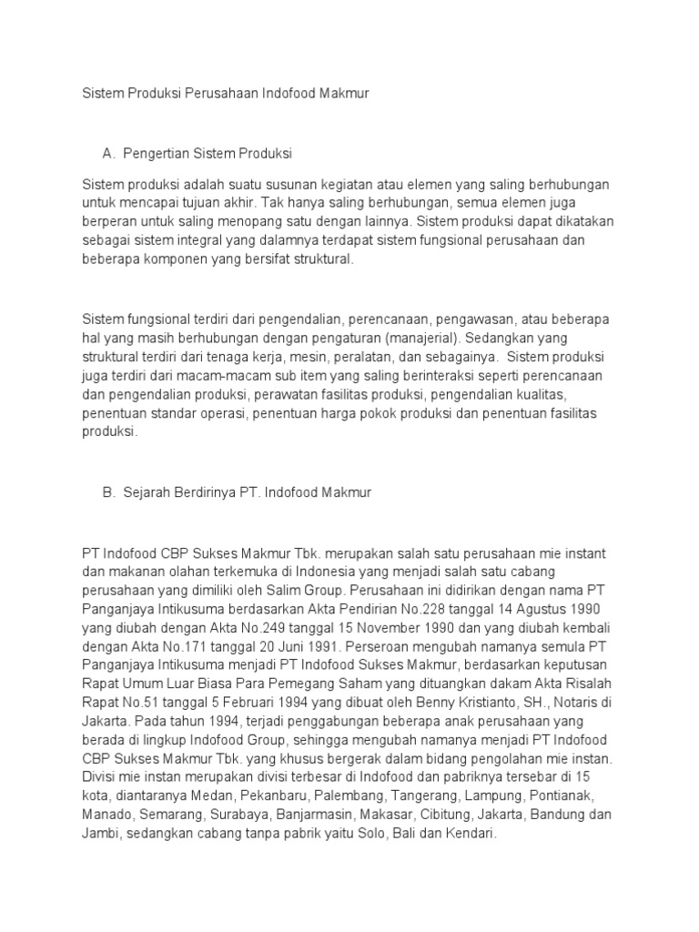 Sistem Produksi PT Indofood Sukses Makmur | PDF | Karier & Perkembangan ...