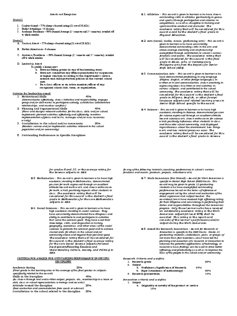 Awards and Recognition Criteria | PDF | Learning | Science
