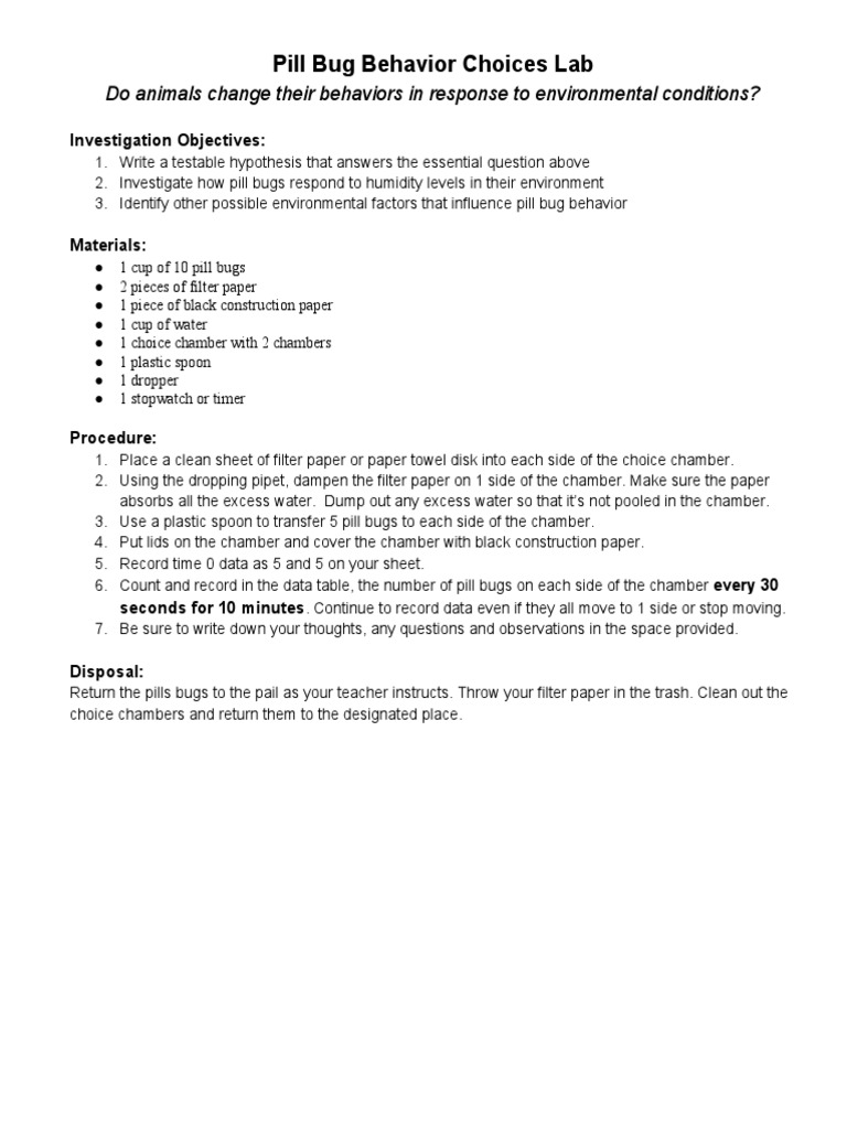 Pill Bug Behavior Choices | PDF | Cartesian Coordinate System ...
