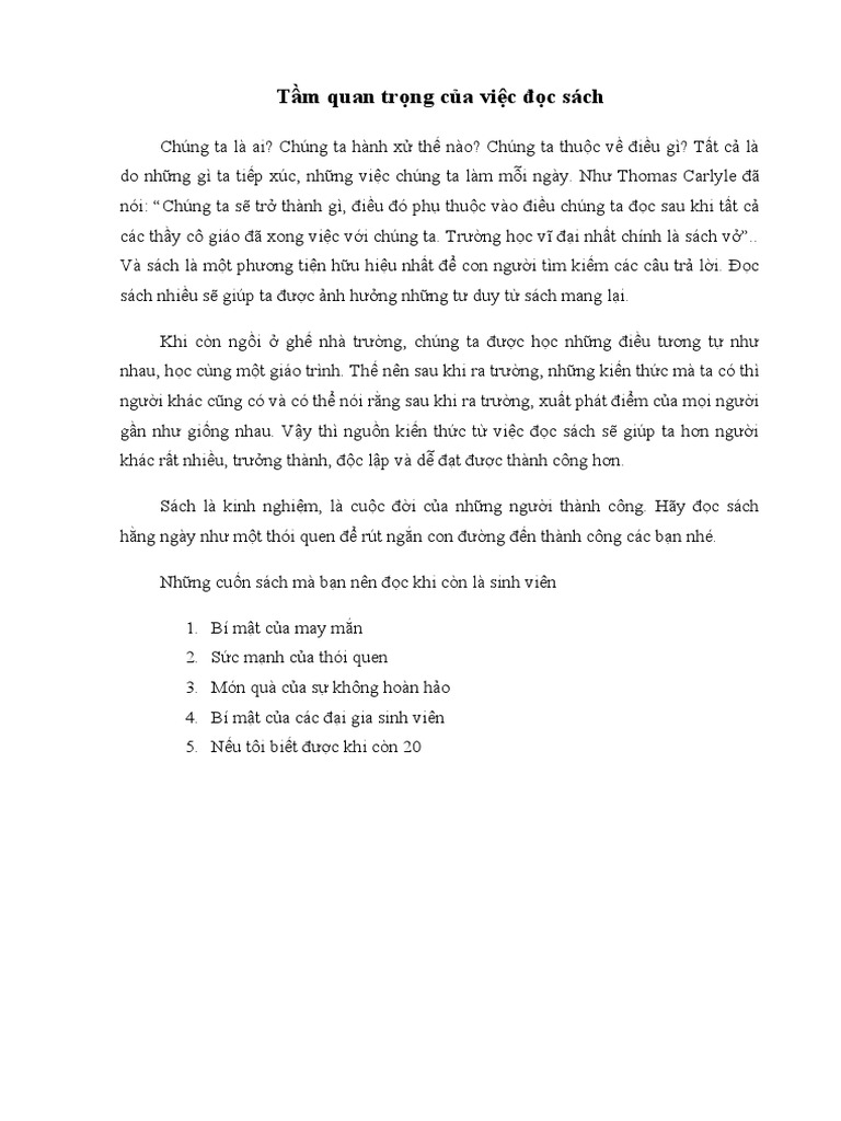 BT2.3 TamQuanTrongCuaDocSach | PDF