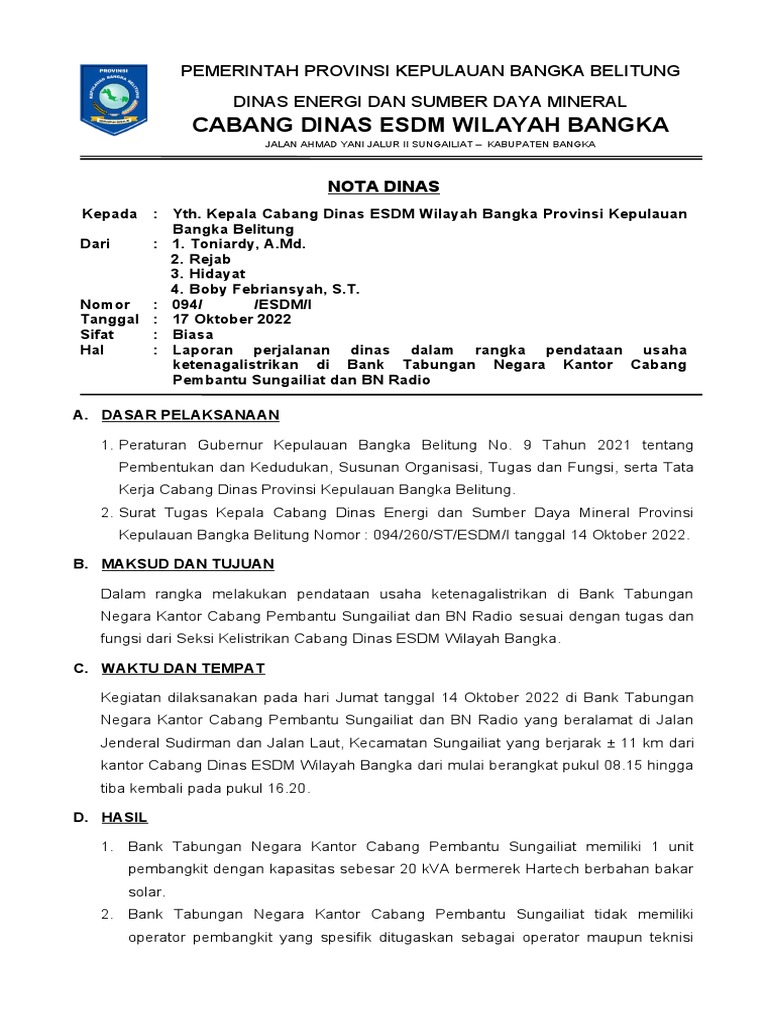 Contoh Nodin Laporan Perjalanan Dinas | PDF
