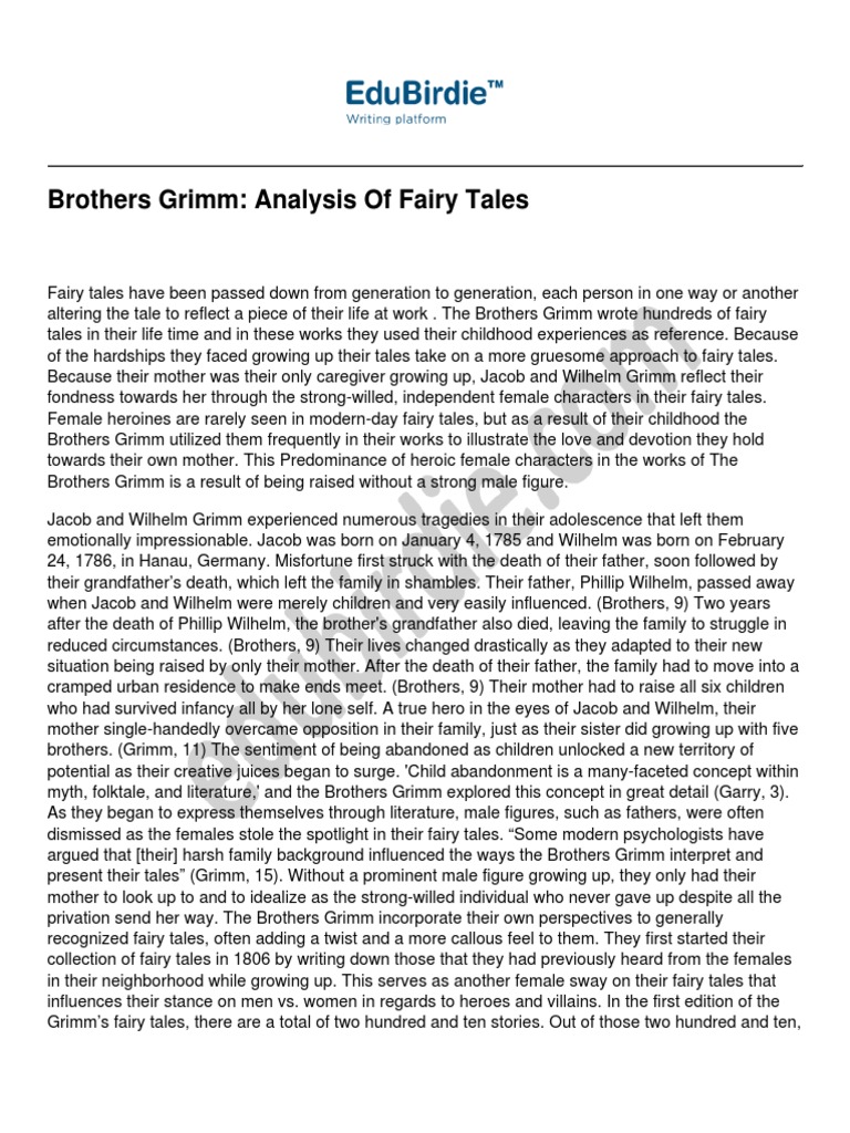 Brothers Grimm Analysis of Fairy Tales | PDF | Brothers Grimm | Fairy Tales