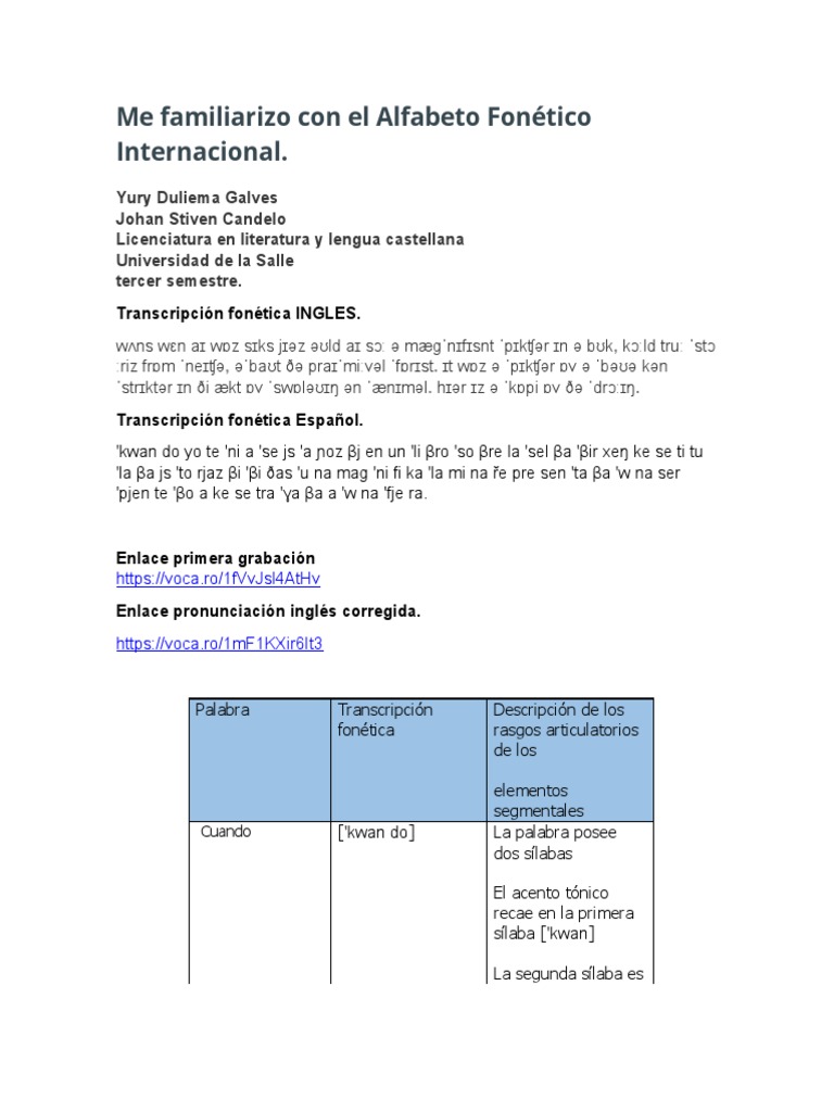 Introducción al Alfabeto Fonético Internacional y transcripción ...
