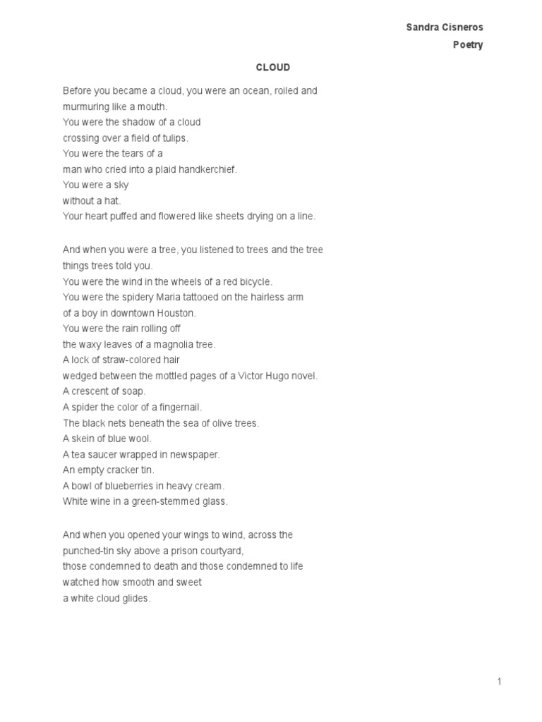 Poems by Sandra Cisneros (5th A TV) | PDF