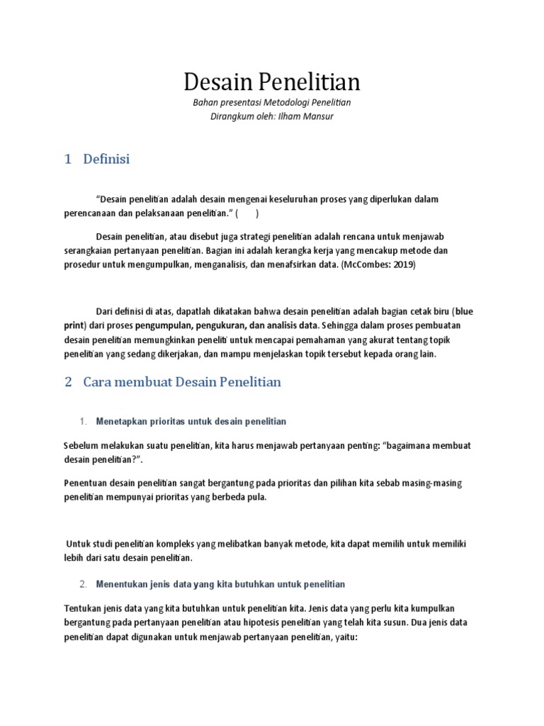 Definisi dan Cara Desain Penelitian | PDF