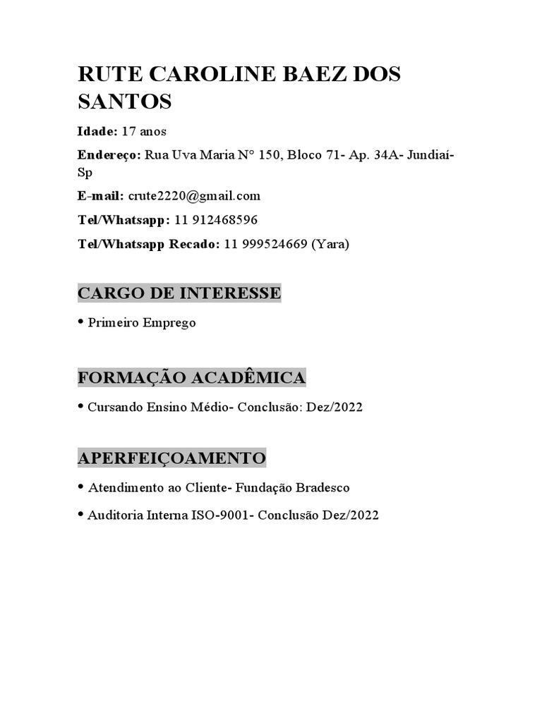Currículo Rute | PDF | Carreira e Crescimento | Negócios
