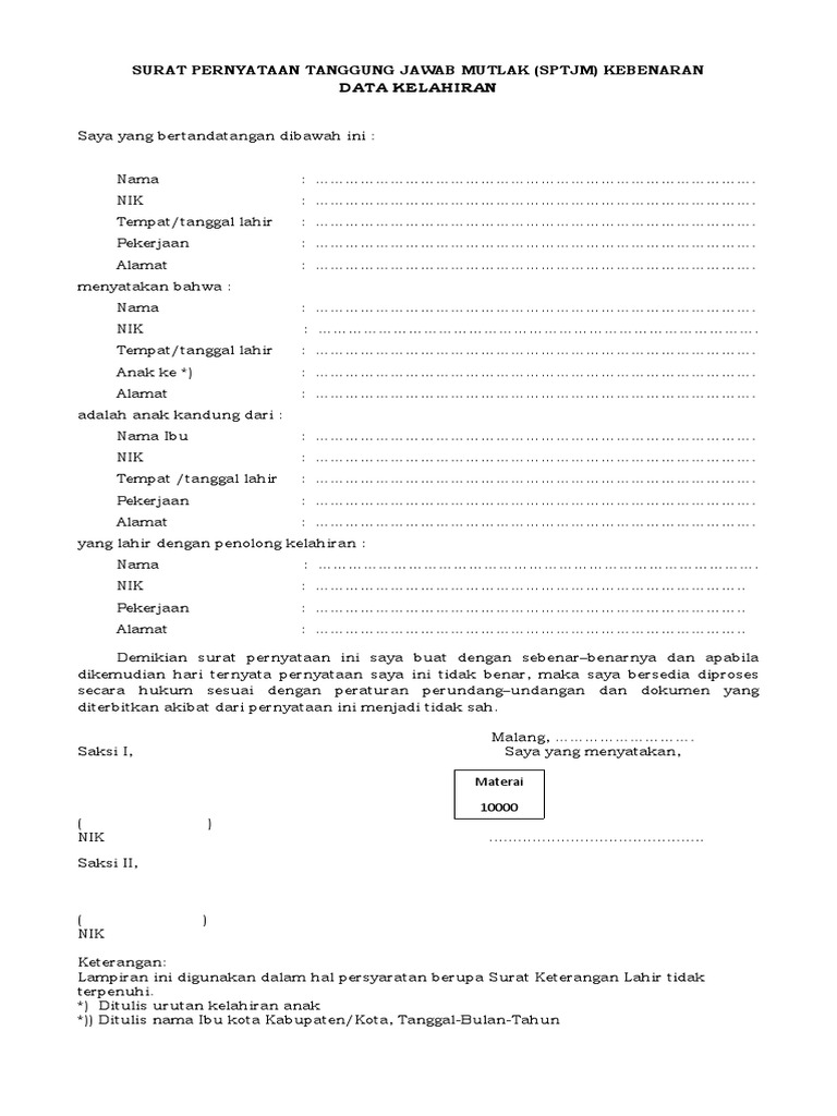 SPTJM Kelahiran | PDF