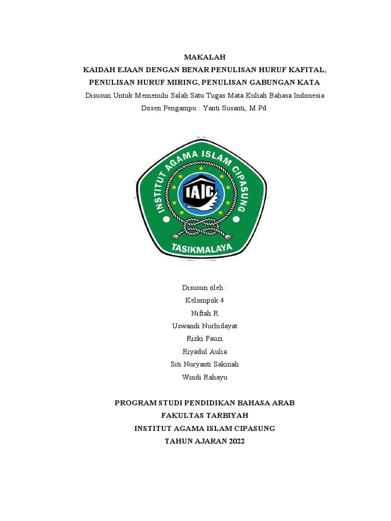 Makalah Indonesia Penulisan Huruf Kapital | PDF | Karier & Perkembangan ...