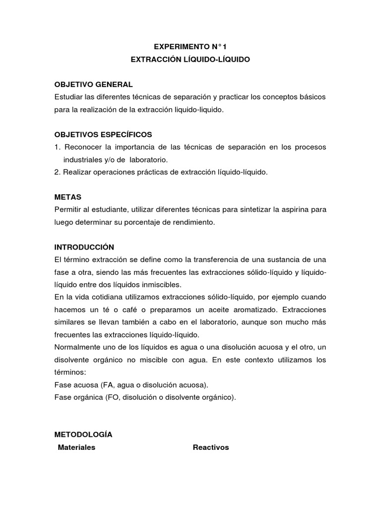 Laboratorio 1 Extracción Liquido - Liquido | PDF | Ciencias fisicas ...