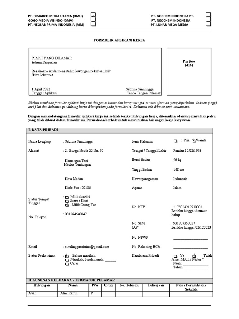 Job Application Form | PDF