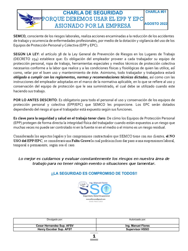 Charla de Seguridad Porque Debemos Usar El EPP y EPC | PDF | Valores