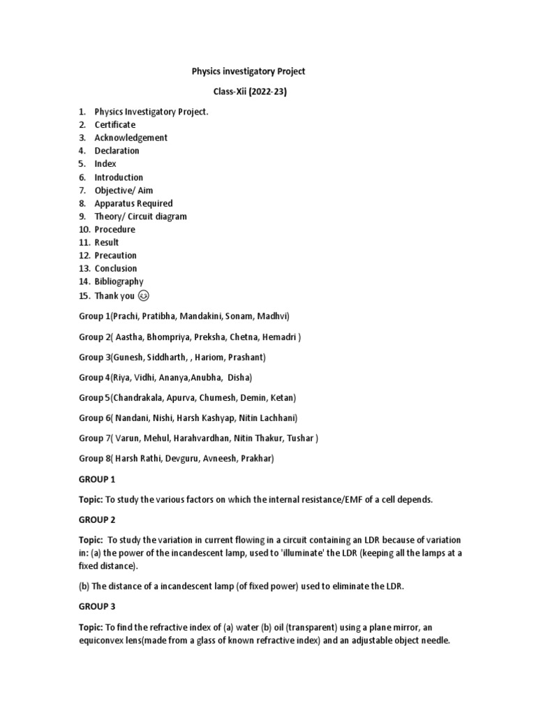 Physics Investigatory Project (2022-23) | PDF