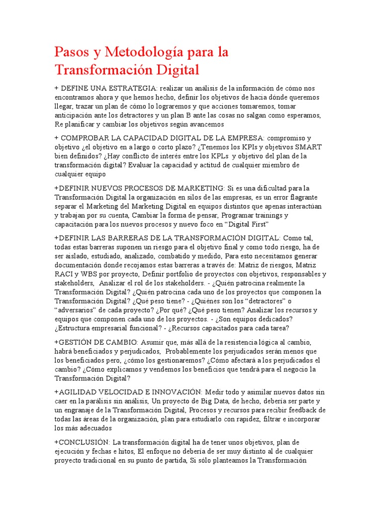 Pasos y Metodología para La Transformación Digital | PDF | Marketing ...