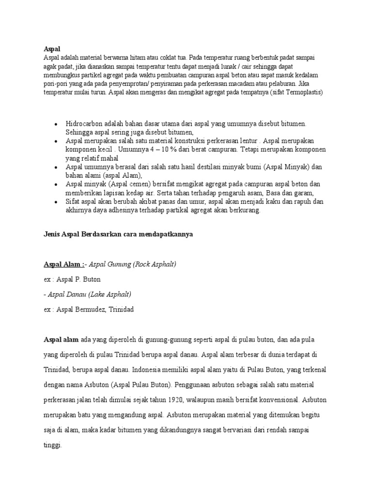 Jenis dan Sifat Aspal untuk Konstruksi | PDF | Griya & Taman | Sains ...