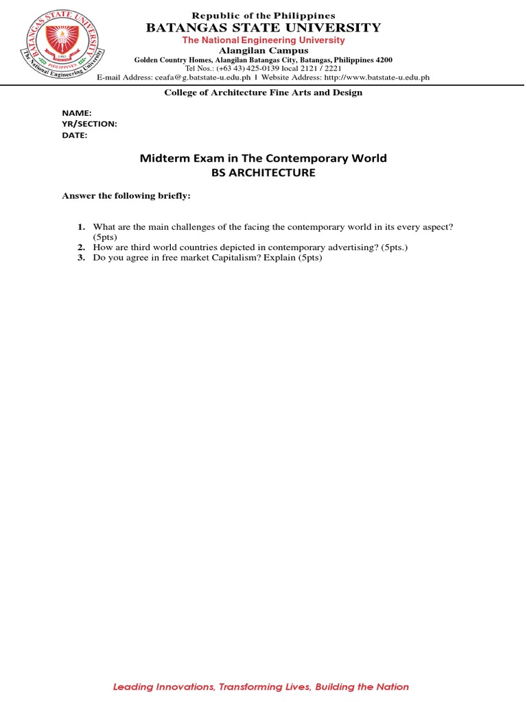 Midterm Exam in Contemporary World | PDF
