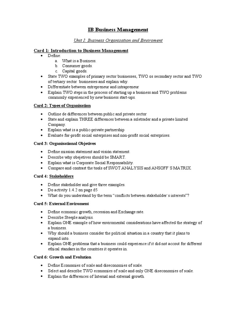 Business Management IB Unit 1 | PDF | Social Enterprise | Business