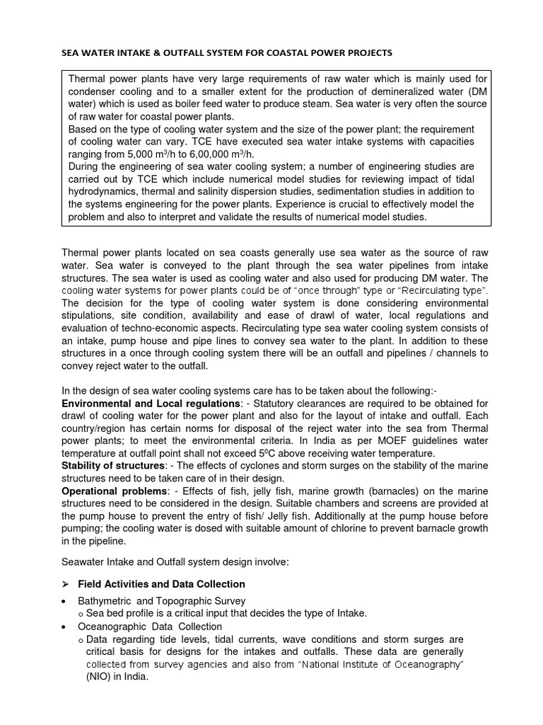 Sea Water Intake & Outfall System For Coastal Power Projects | PDF ...