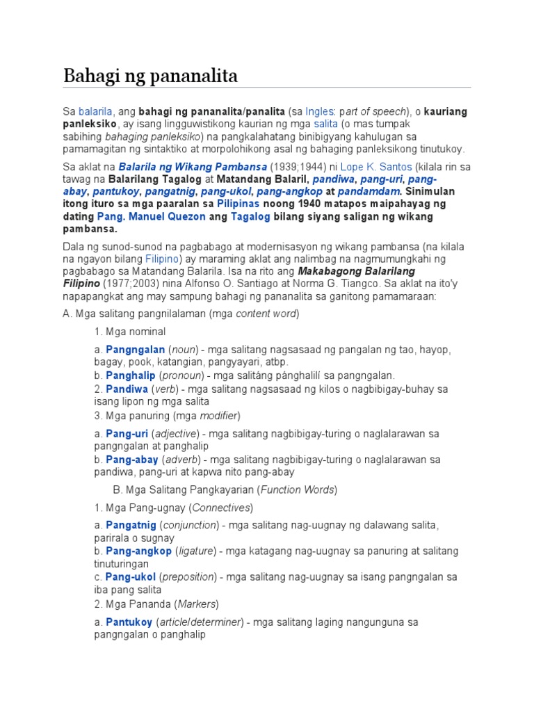Bahagi NG Pananalita | PDF