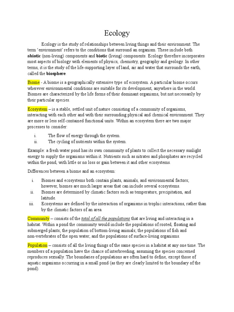 Ecology Handout | PDF | Ecosystem | Food Web