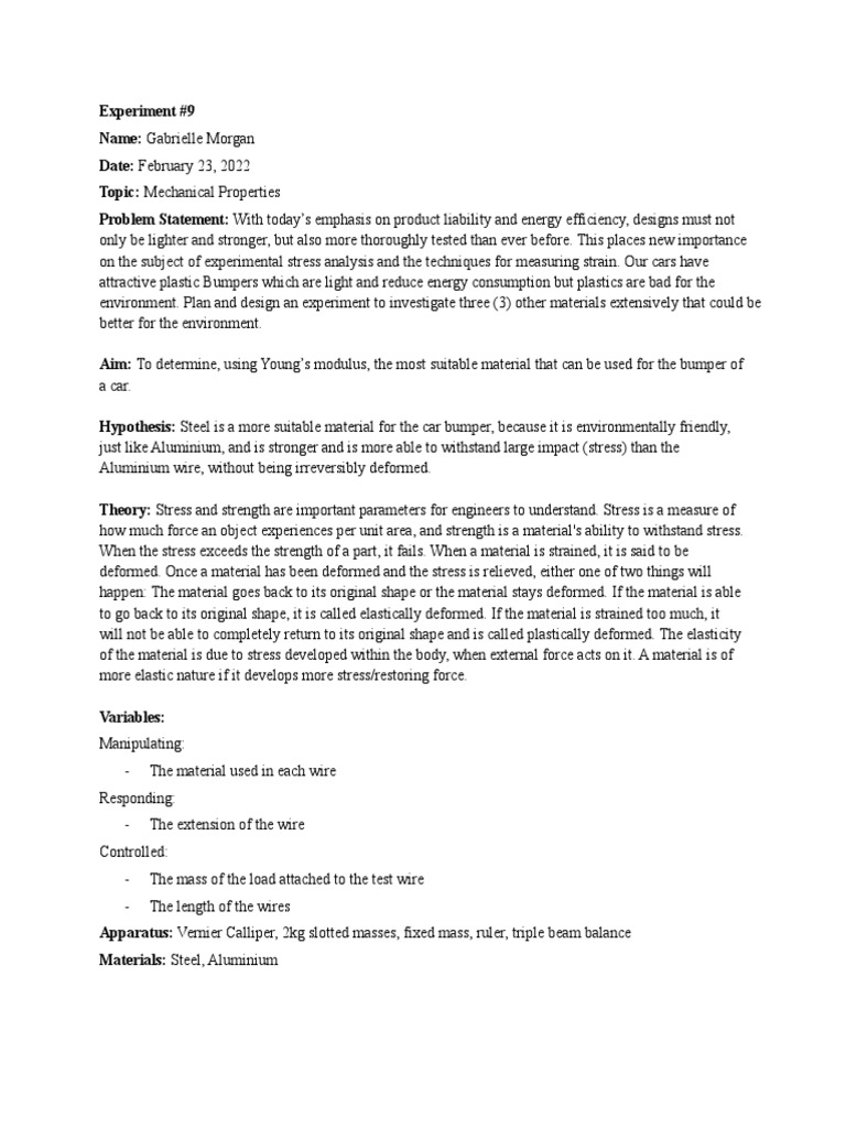 Gabrielle Morgan - Experiment #9 | PDF | Deformation (Engineering ...