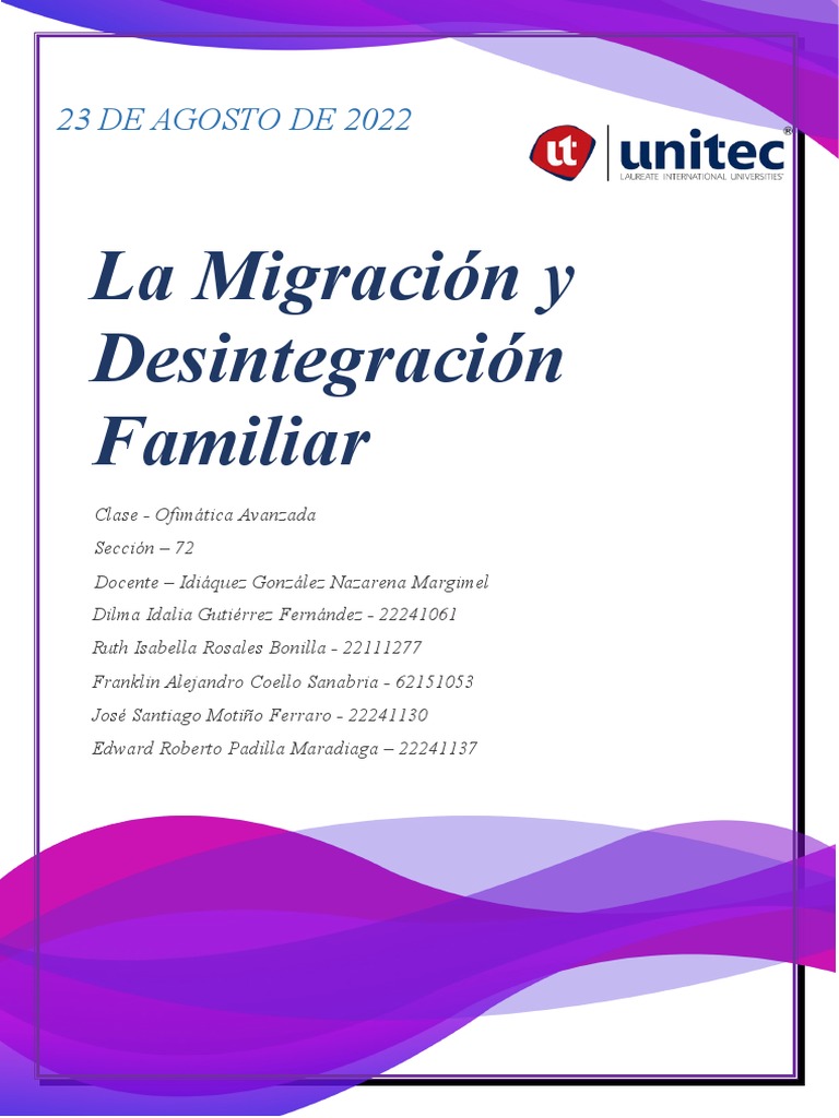 La Migración y Desintegración Familiar - Grupo 2 | PDF | Migración ...
