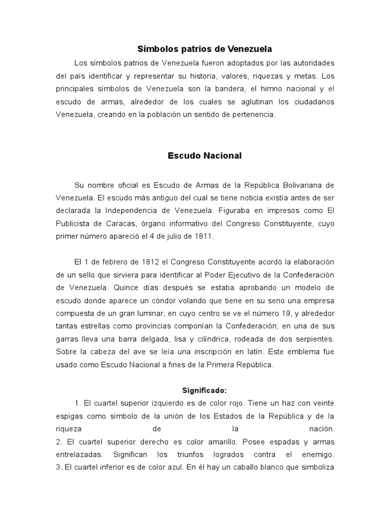 Símbolos Patrios de Venezuela: Historia y Significado | PDF | Ciencias ...